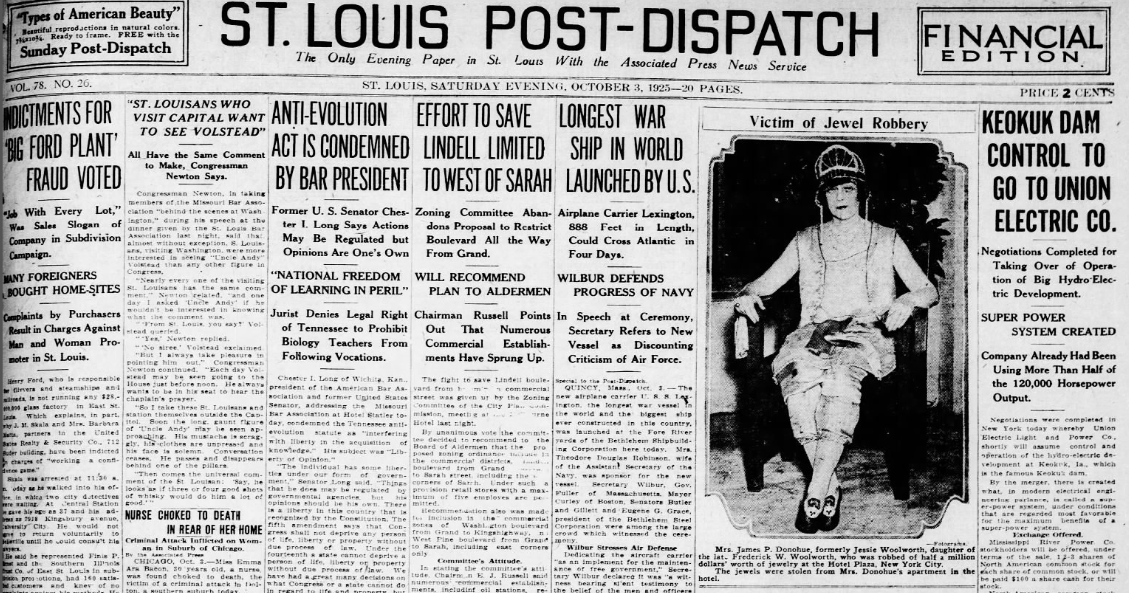 See the Oct. 3, 1925, front page: Anti-evolution act is condemned by ...
