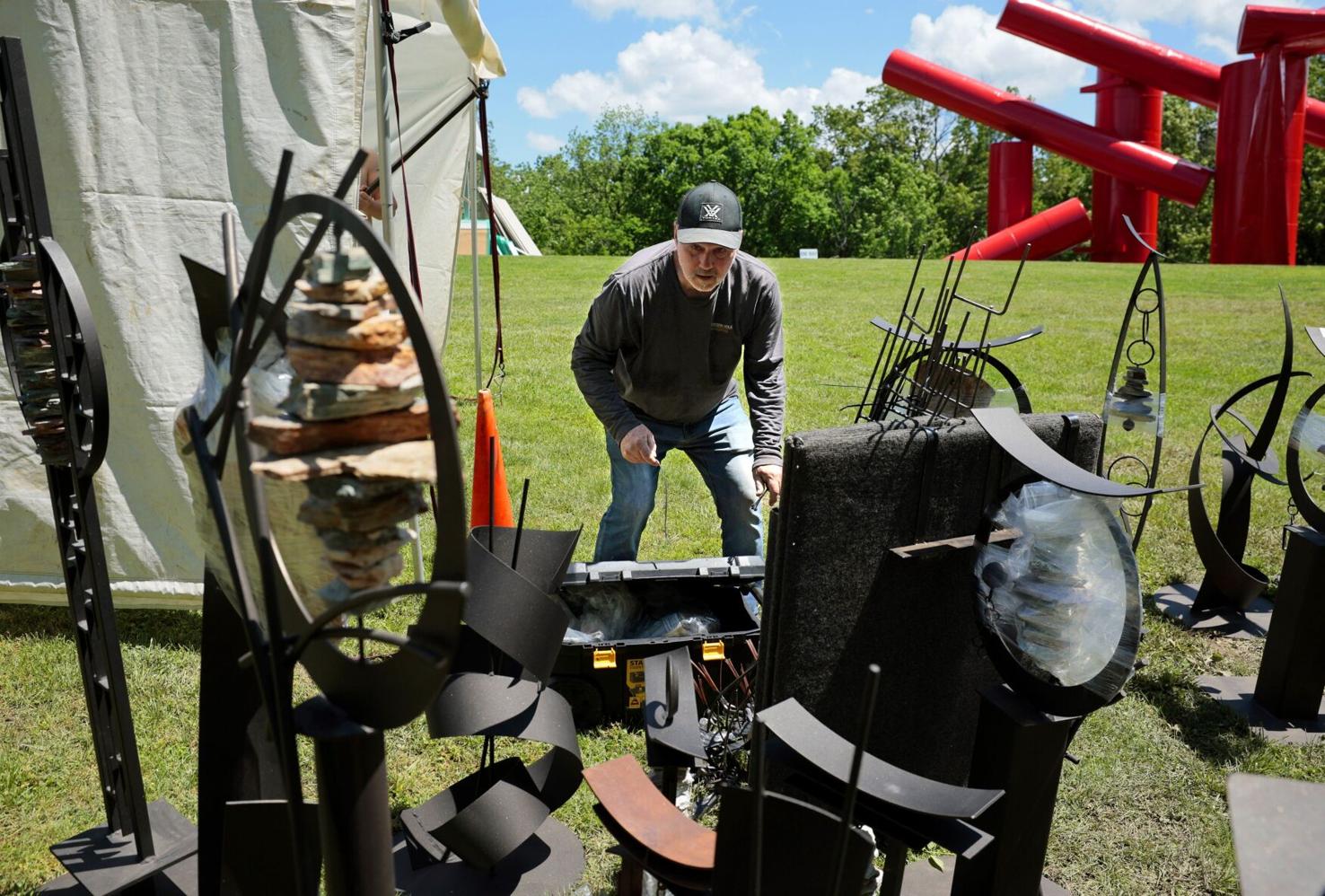 Vendors set up for 37th annual Laumeier Sculpture Park Art Fair