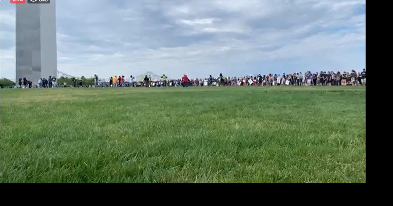 Crowd gathers at the St. Louis Arch to protest killing of George Floyd