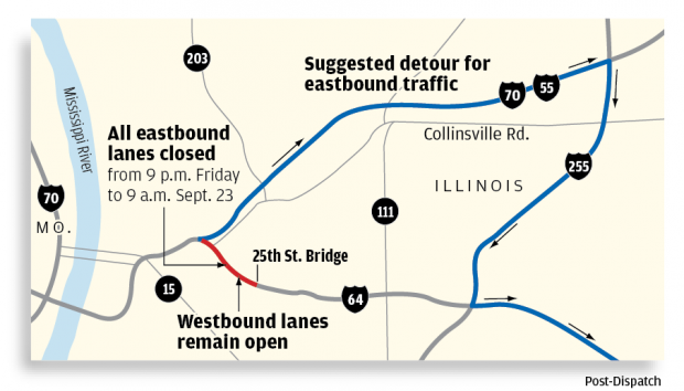 Illinois closure of I-64 lanes will delay commuters