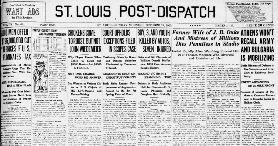 See the Oct. 25, 1925, front page: Chickens come to roost, but not John ...