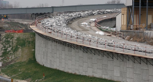 Contractor replacing concrete on future Mississippi River Bridge ramp