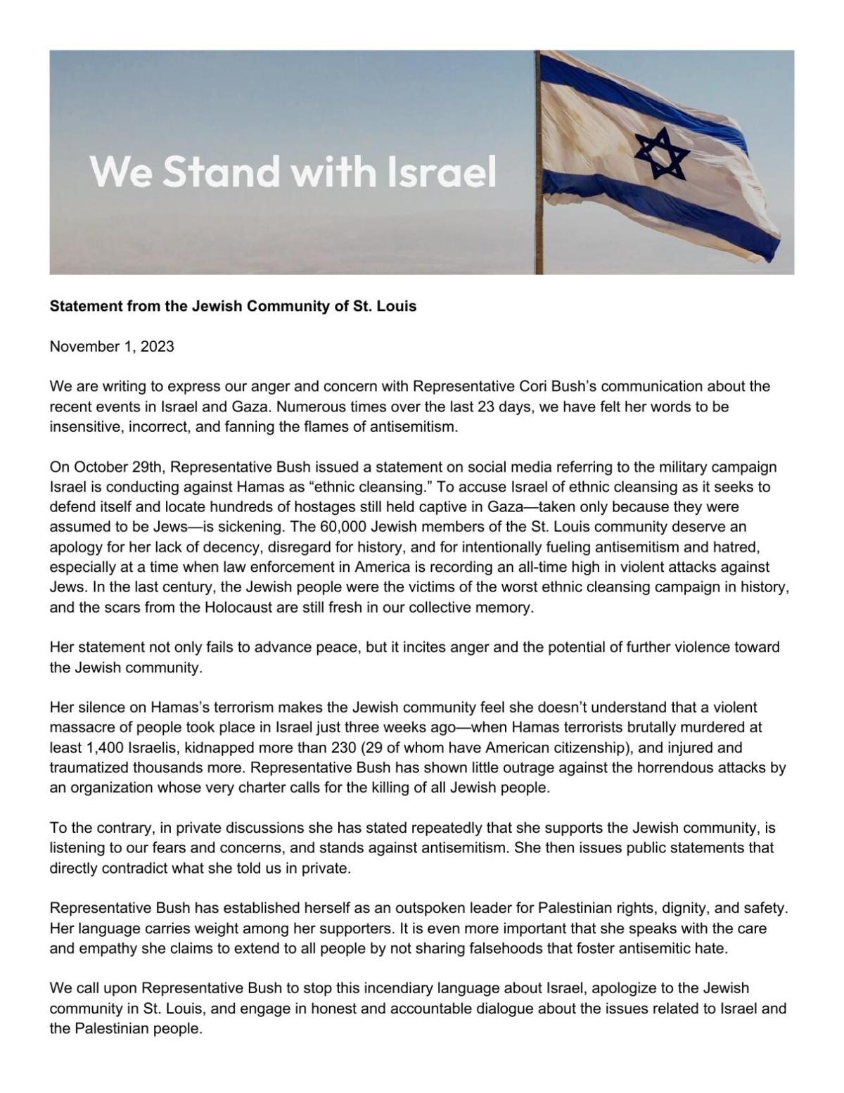 St. Louis-area Jewish leaders denounce Cori Bush statements
