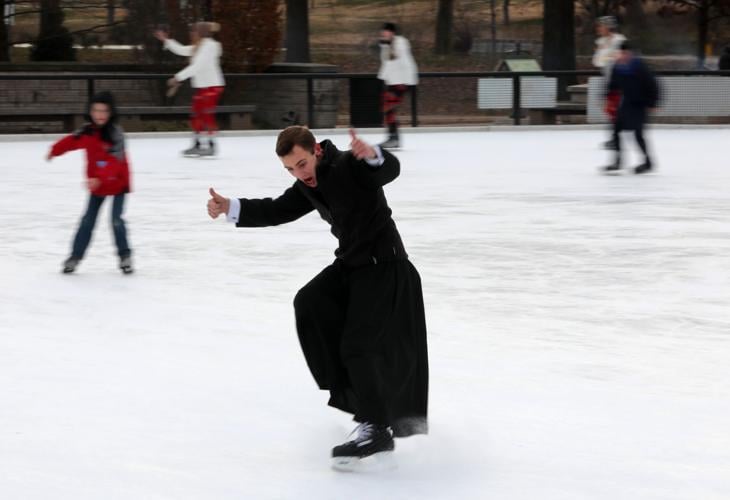 Who is that dashing holy man ripping up the ice at Steinberg Rink?