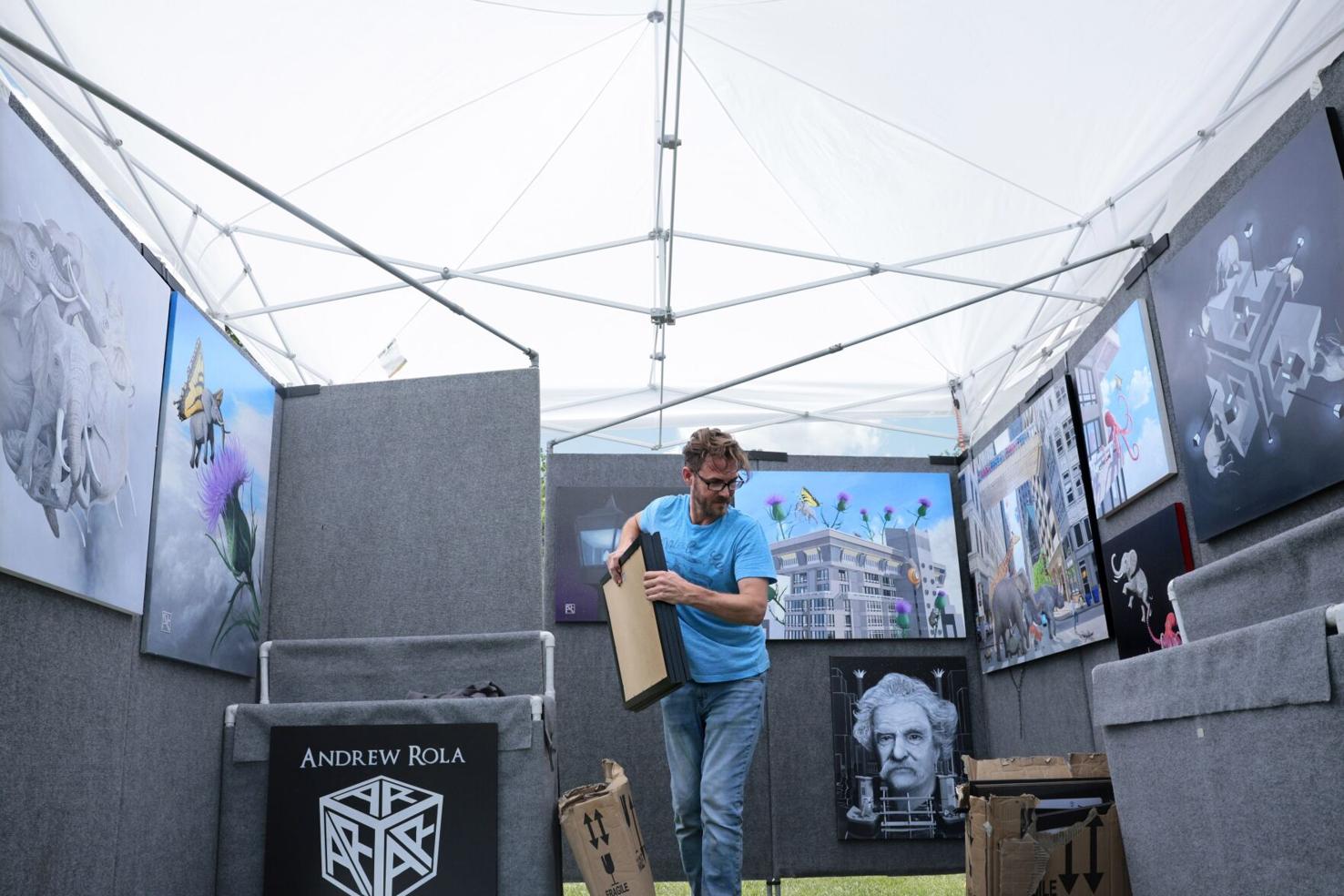 Vendors set up for 37th annual Laumeier Sculpture Park Art Fair