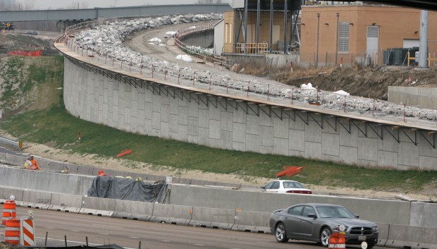 Contractor replacing concrete on future Mississippi River Bridge ramp