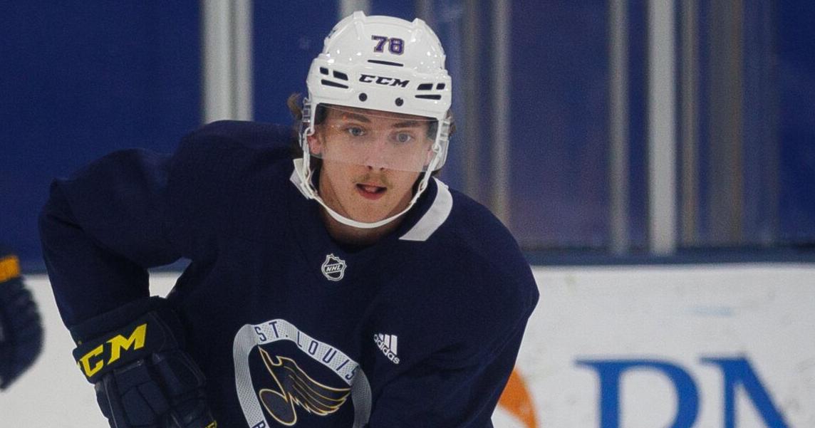 Blues prospect Tanner Dickinson back on the ice following recovery from ...