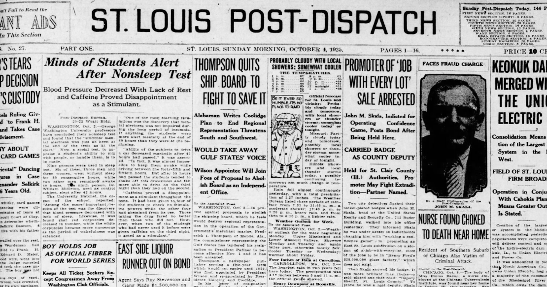 See the Oct. 4, 1925, front page: East side liquor runner out on bond