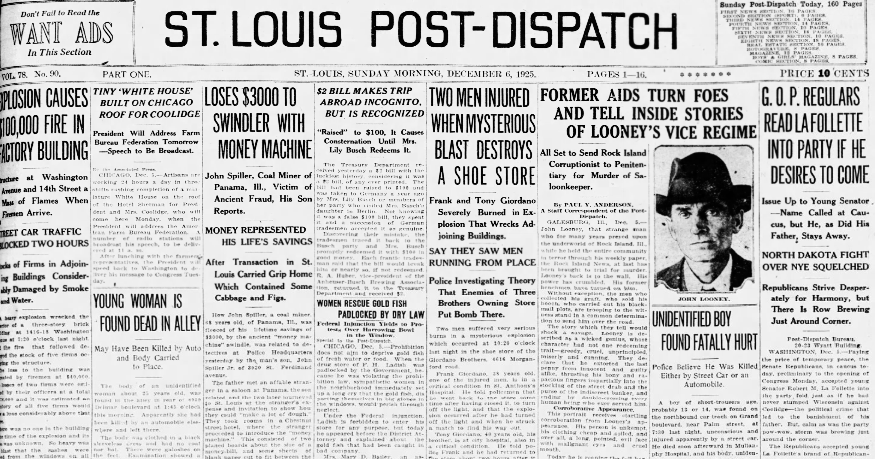 See the Dec. 6, 1925, front page: Explosion causes $100,000 fire in ...