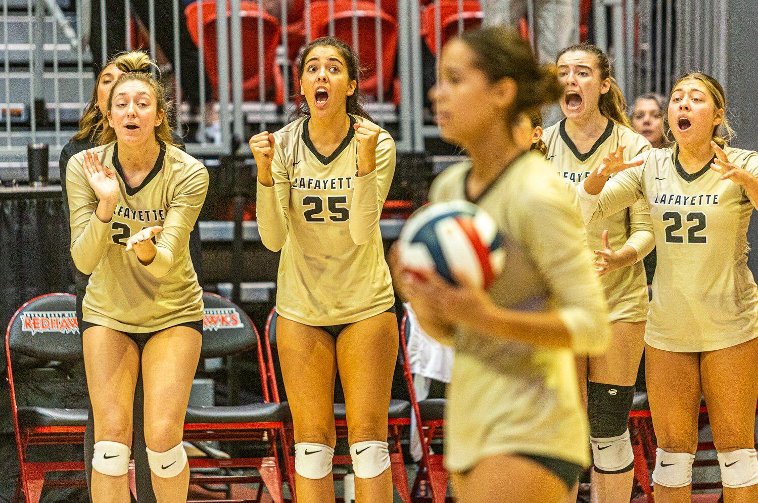 Witherspoon powers Lafayette into Class 5 championship match; St. Dominic falls in five sets