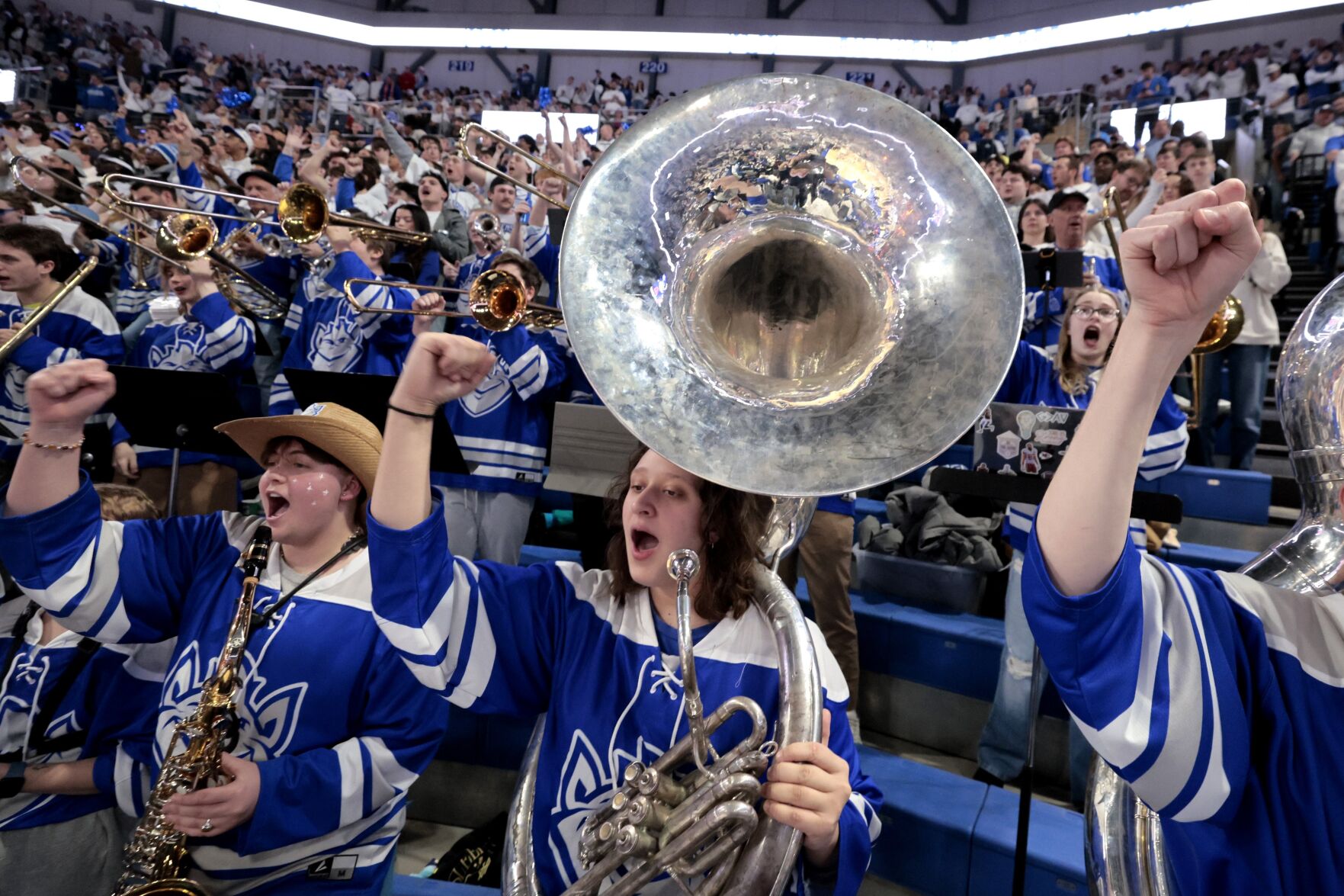 Photos: SLU hoops' X-factor? Band's sousaphone in 'When You Say Bud'