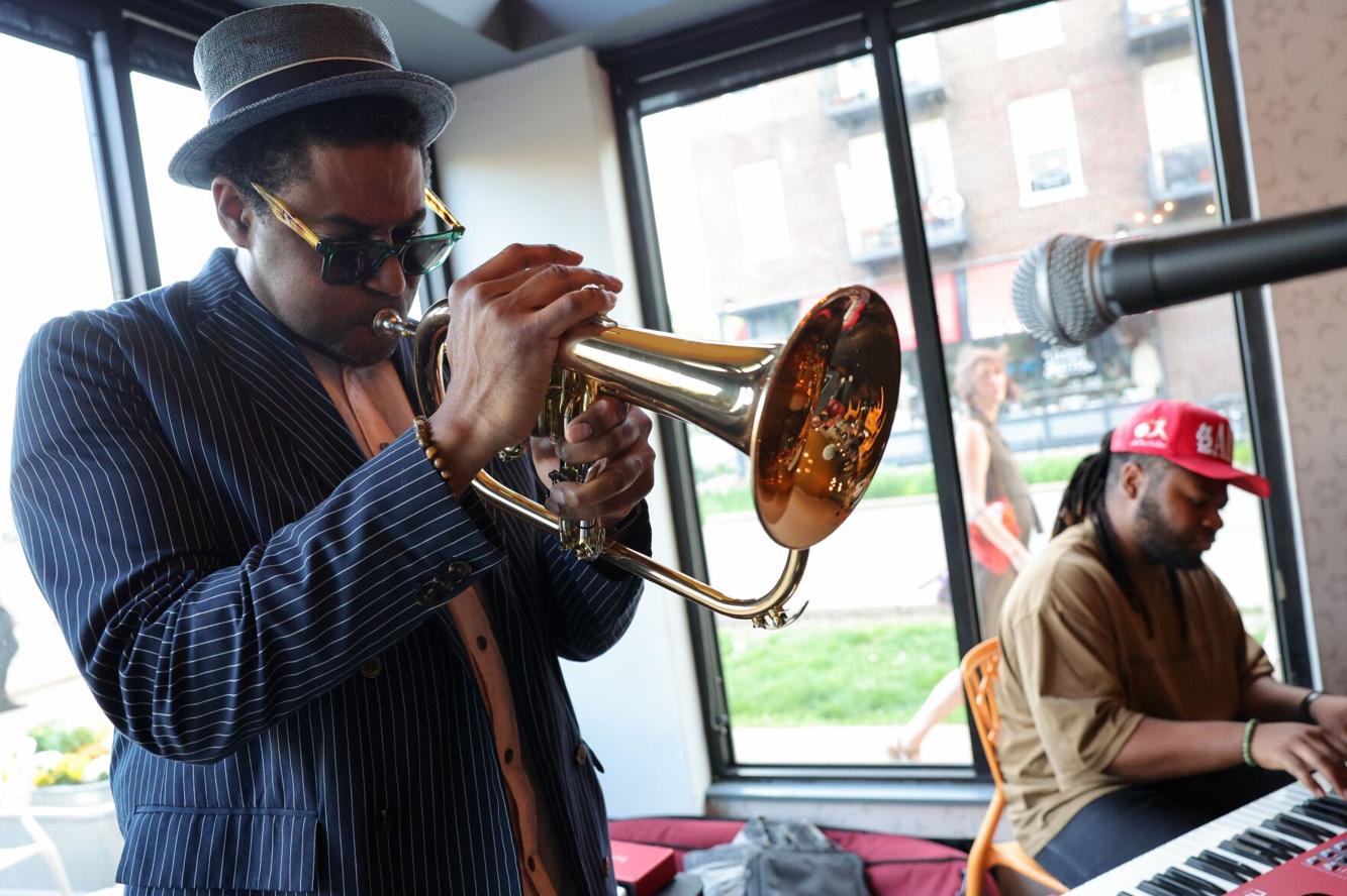 Trumpeter Kasimu Taylor performs at Tree House in Tower Grove South