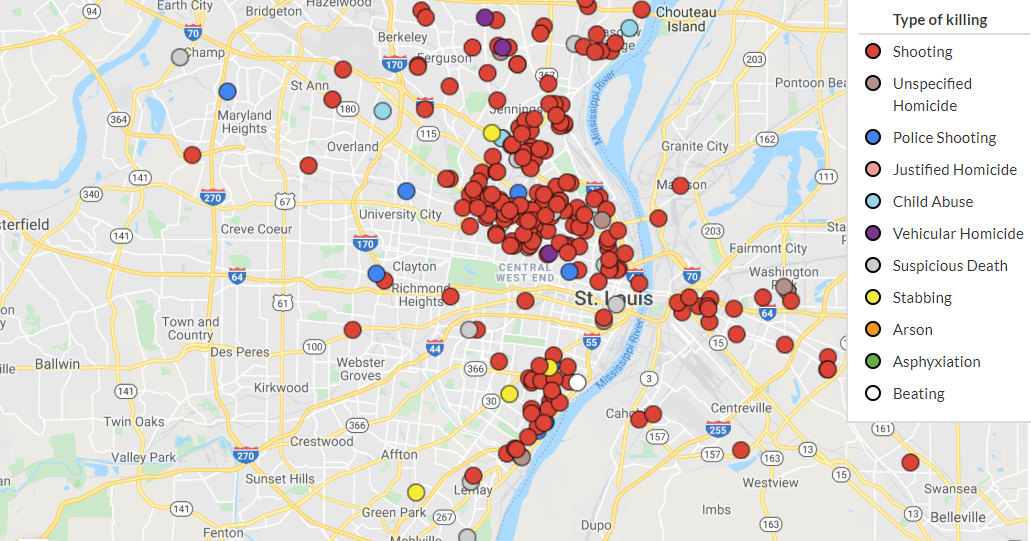 2019 St. Louis area homicide map