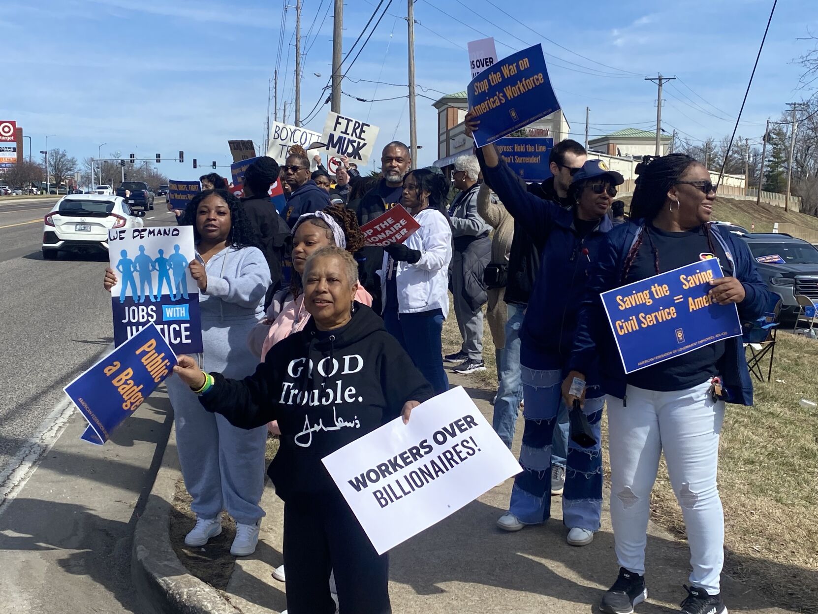 Federal workers rally in Florissant to protest layoffs, cuts