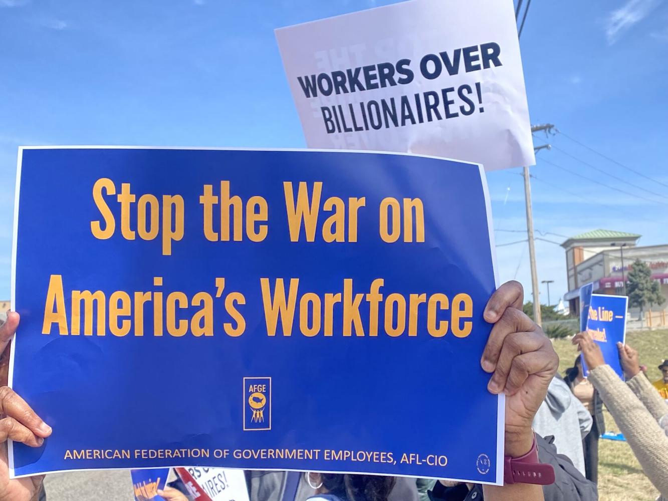 Federal workers rally in Florissant to protest layoffs, cuts