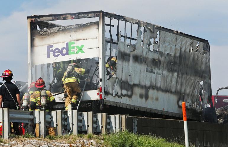 FedEx truck catches fire on Highway 40 near Ballas Road