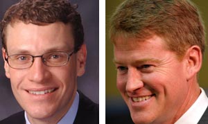 Chris Koster, Clint Zweifel test out the spotlight