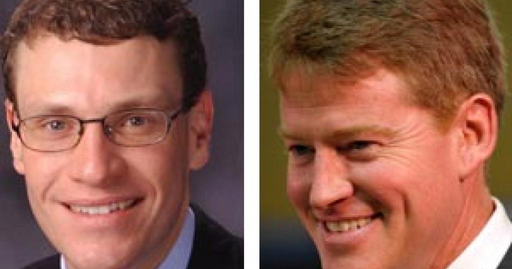 Chris Koster, Clint Zweifel test out the spotlight