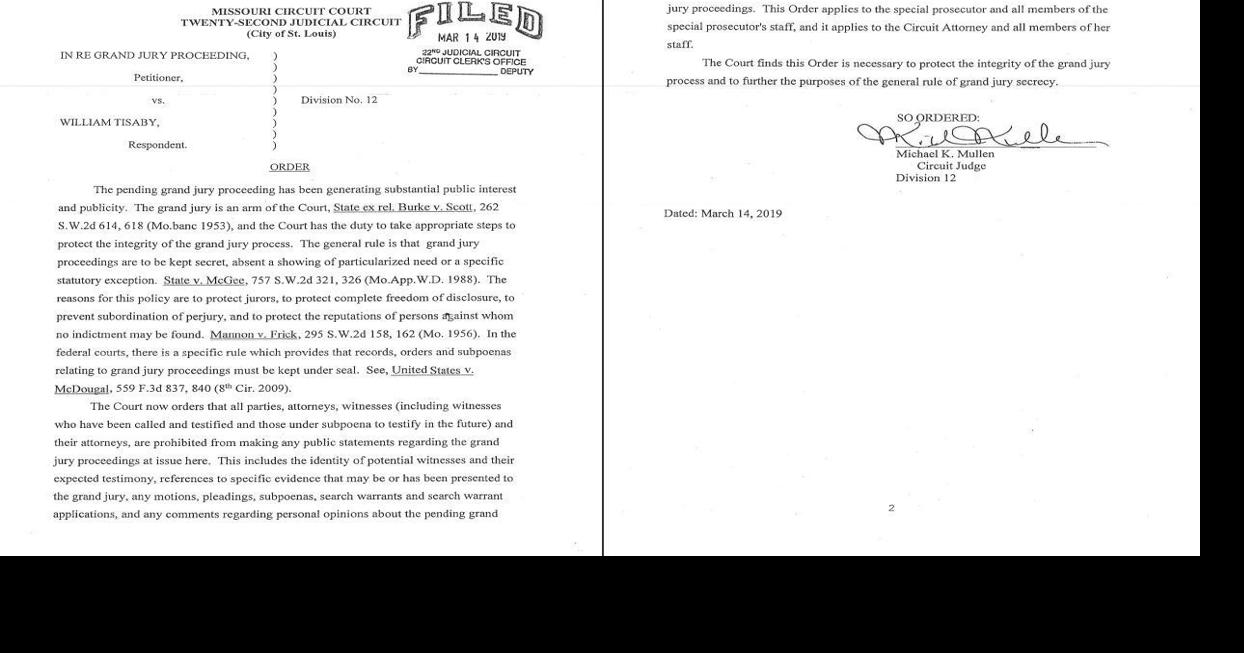 St. Louis Circuit Judge Michael Mullen's gag order in Tisaby investigation