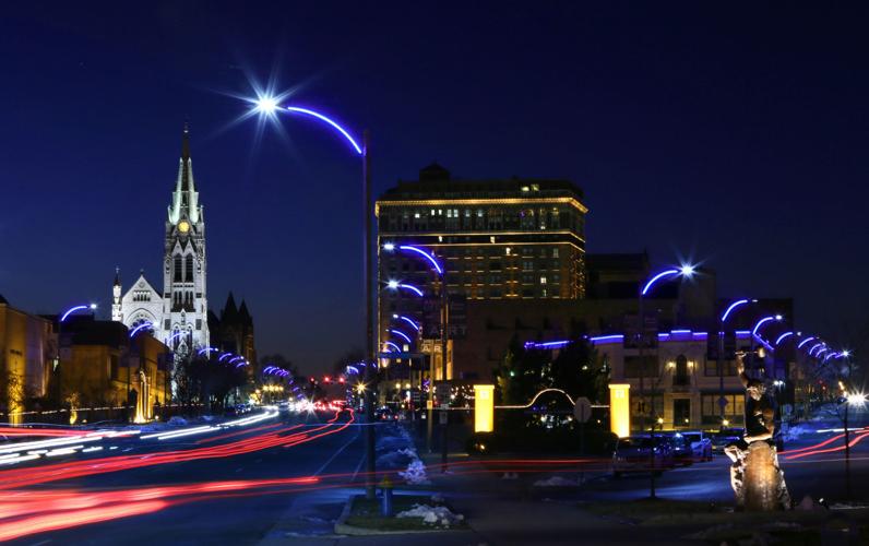 SLU blue lights up the night