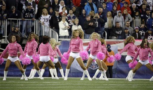 NFL cheerleaders think pink