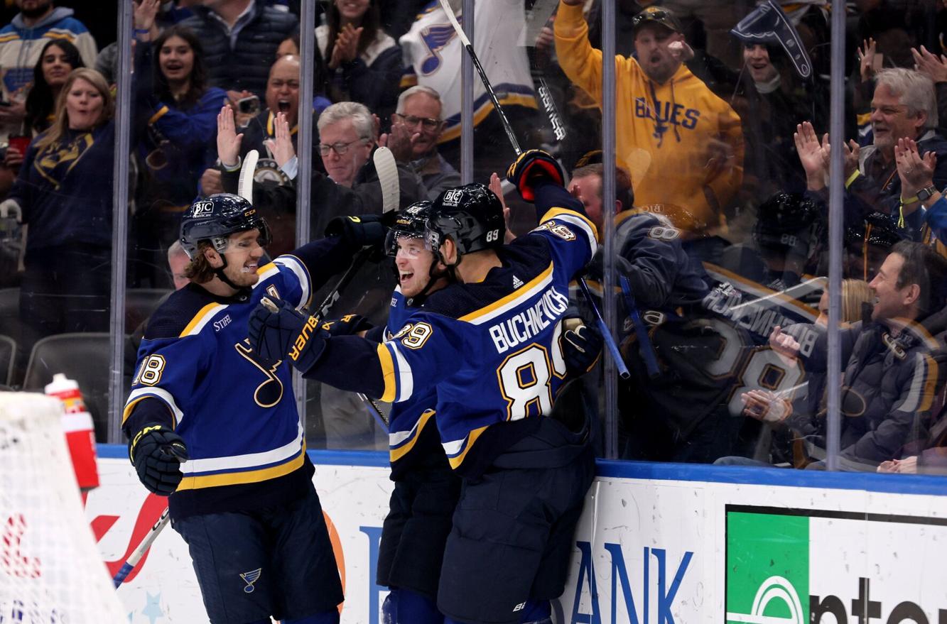 Blues elevate Jake Neighbours, Pavel Buchnevich to top line with ...