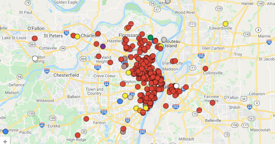 2020 St. Louis-area homicide map