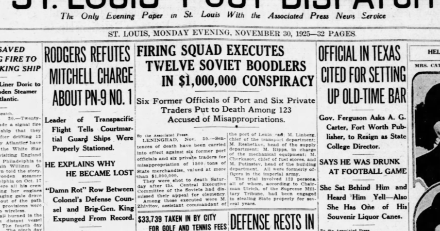 See the Nov. 30, 1925, front page: Officials in Texas cited for setting ...