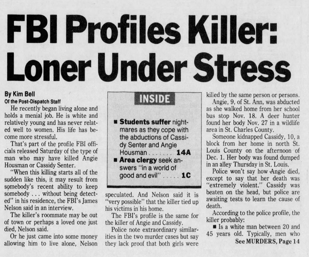 FBI profiles killer: Loner under stress