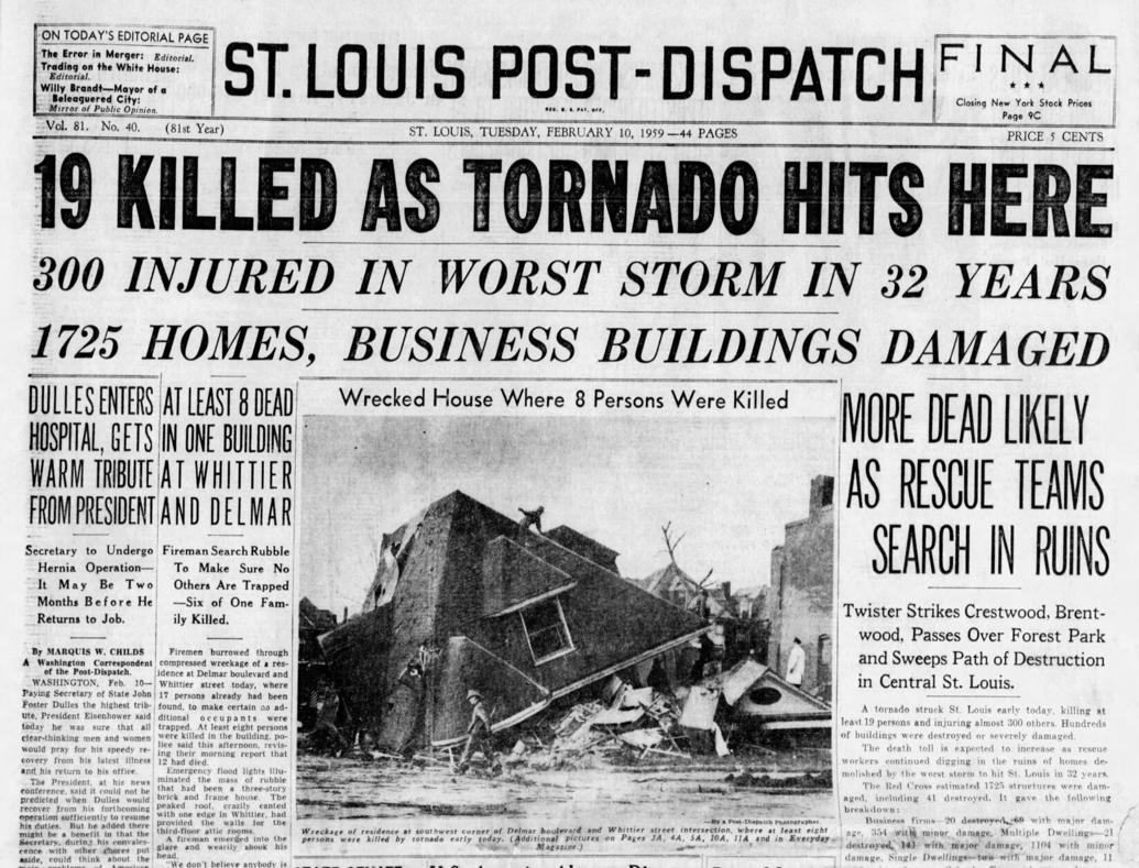 Feb. 9, 1959: A tornado roars through the heart of St. Louis