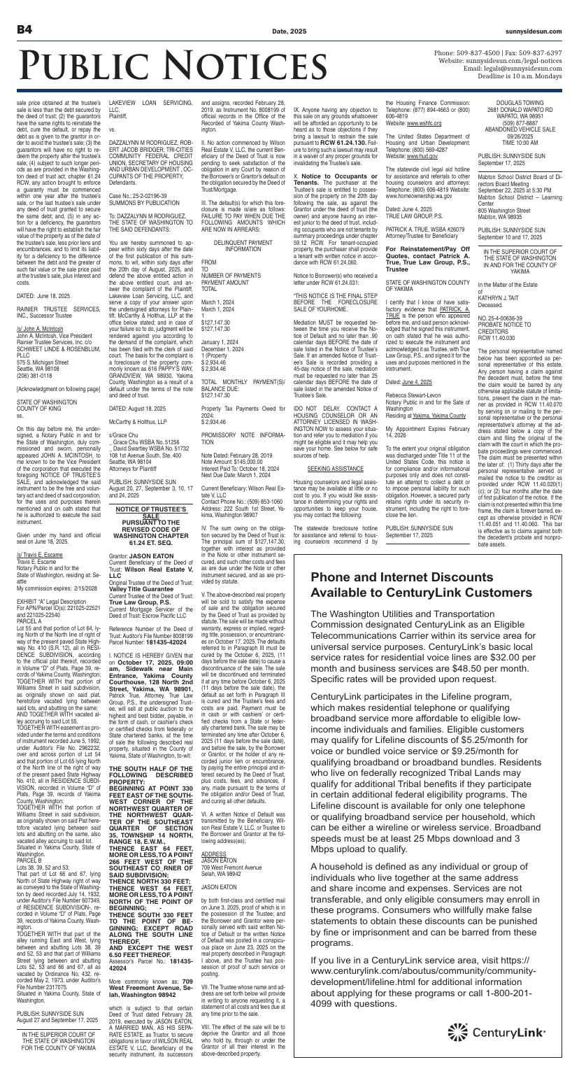 Page B04 | e-Edition | sunnysidesun.com