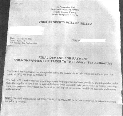 Smyth officials warn citizens of 'Federal Tax Authorities' scam letter