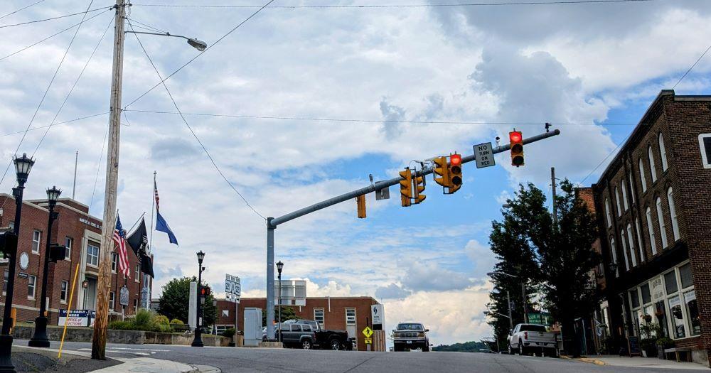 Flags flying in Floyd