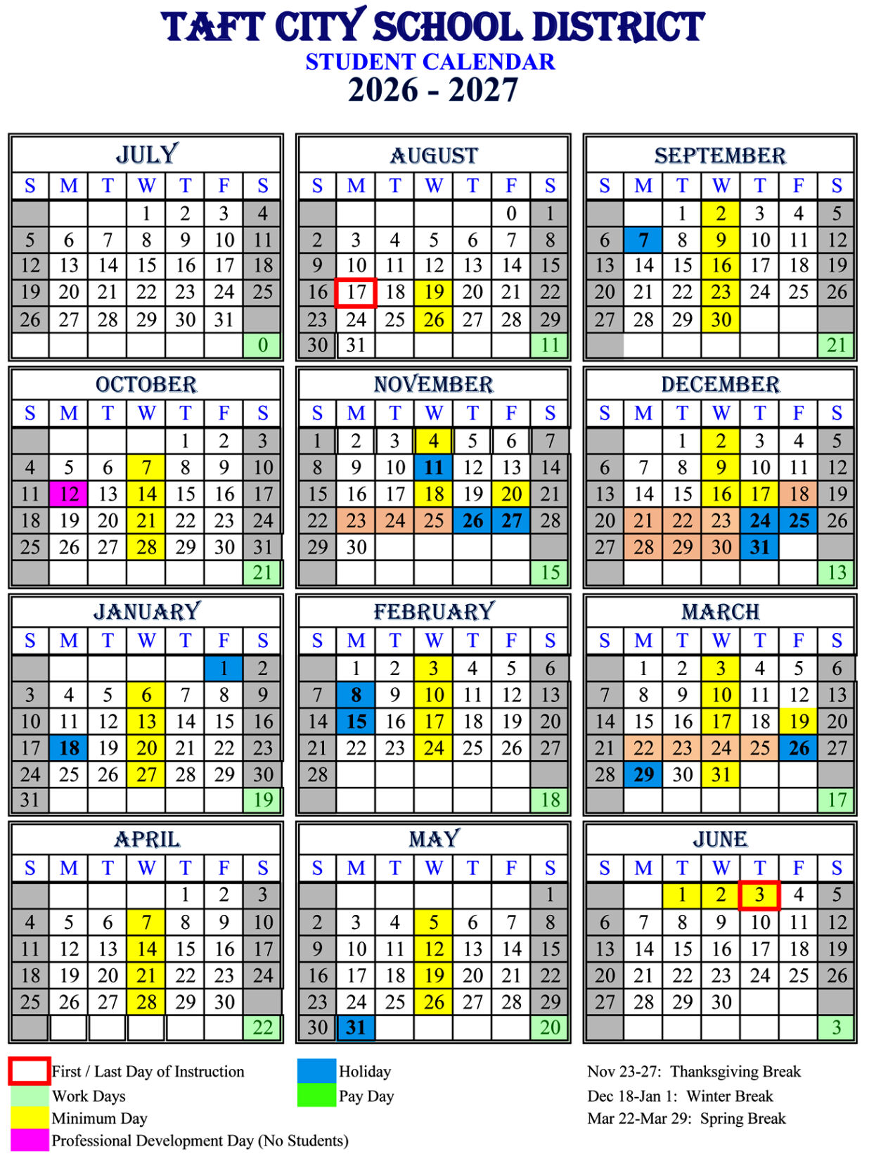 TCSD approves calendar for 26-27 school year | News | taftmidwaydriller.com