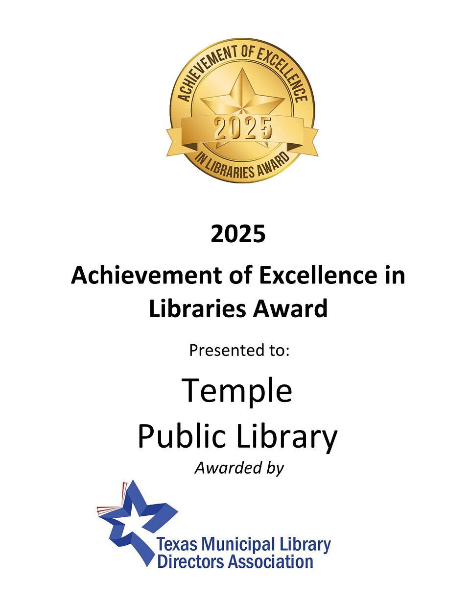 Temple Public Library earns Achievement of Excellence in Libraries ...
