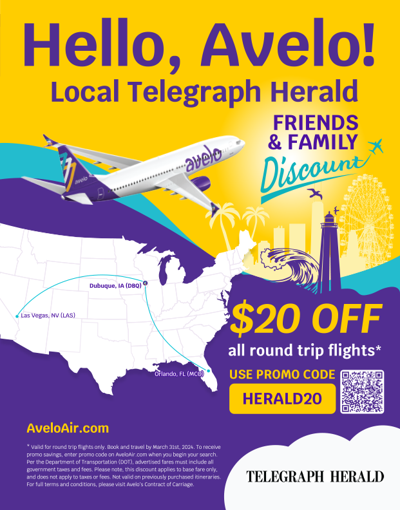 AVELO - Discount Code for Telegraph Herald Subscribers ...
