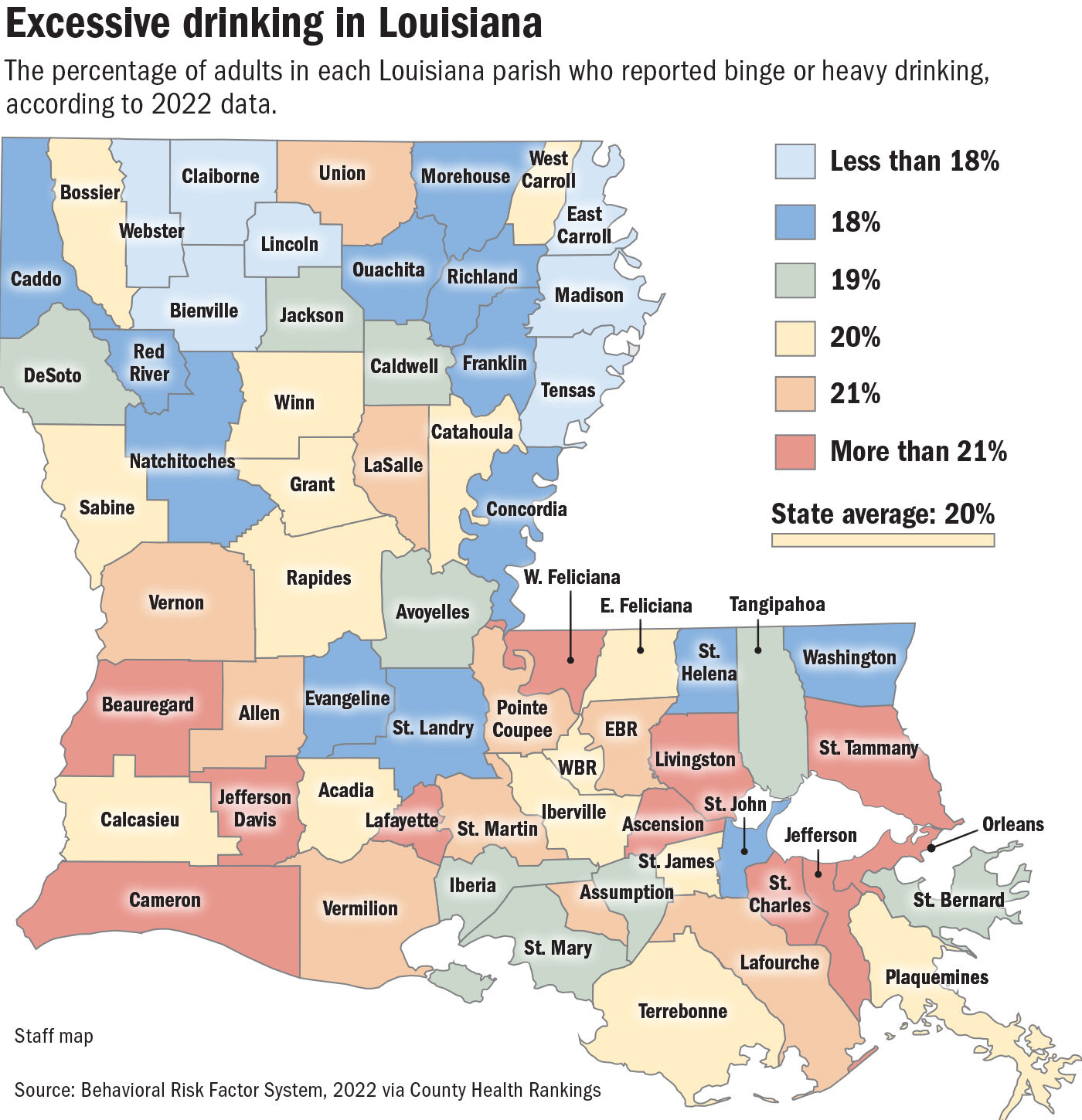 Louisiana parish drinking rates from the CDC | Baton Rouge ...