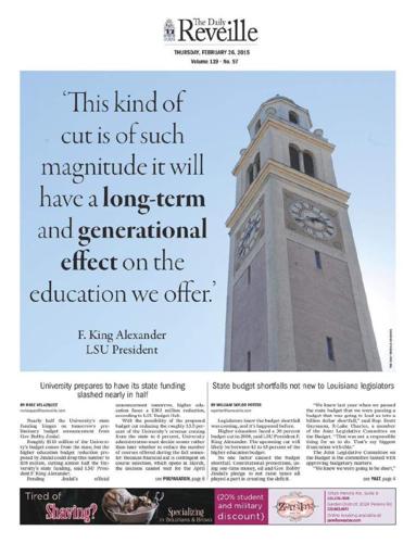 LSU's Daily Reveille newspaper commits entire paper front to topic of ...