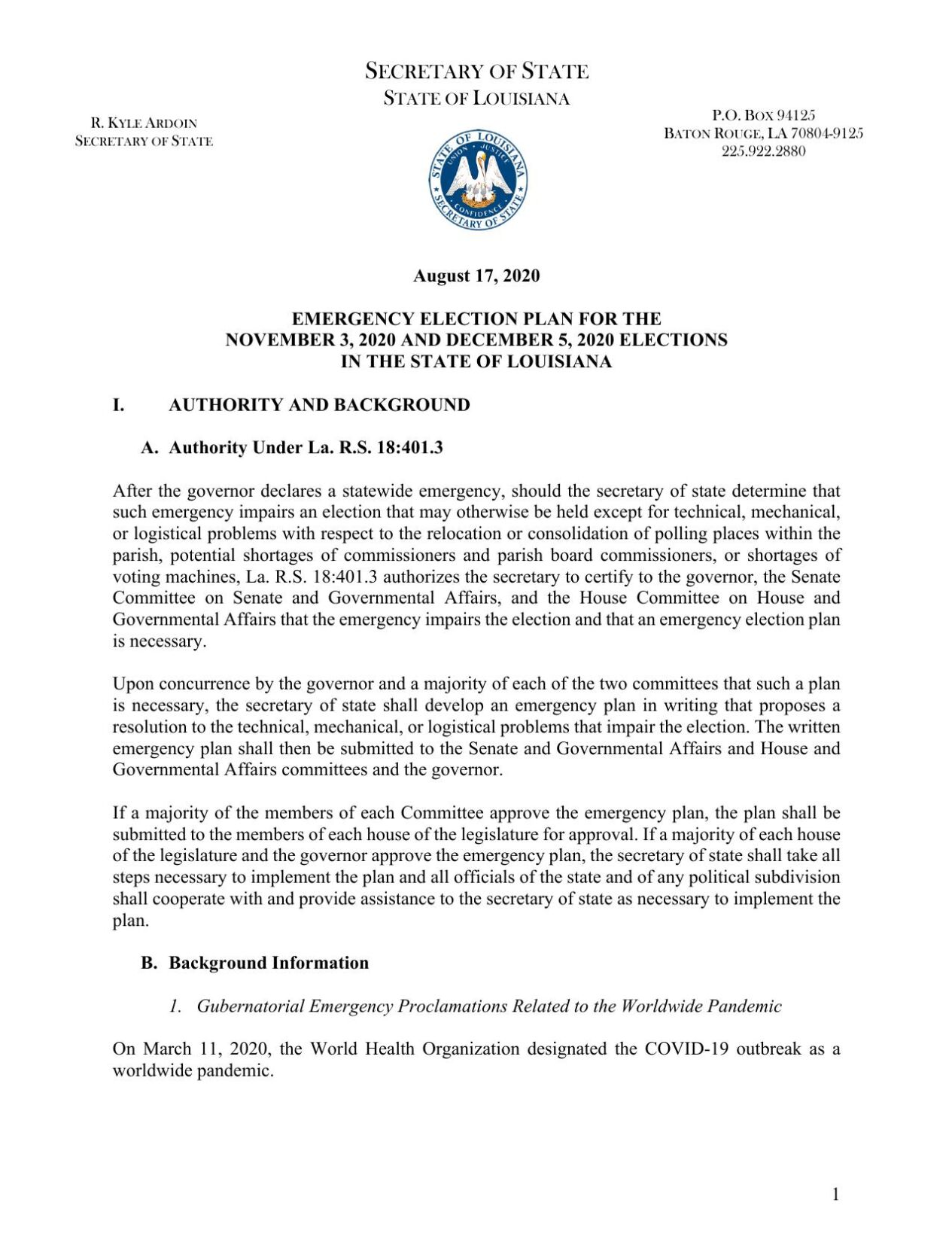 Emergency Election Plan | | theadvocate.com