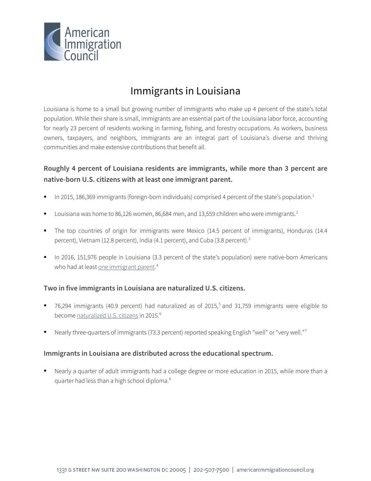 American Immigration Council report: Immigrants in Louisiana ...