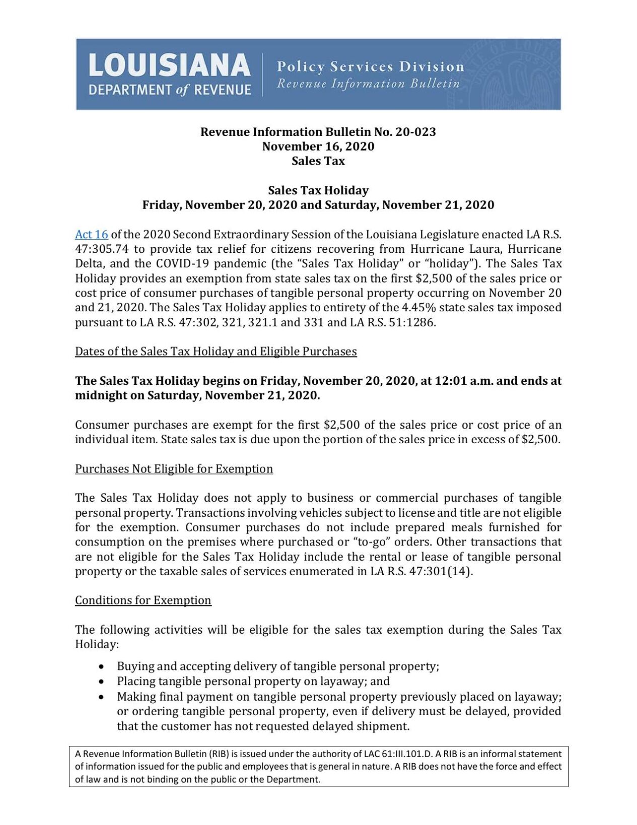 Sales Tax Holiday Rules | | theadvocate.com
