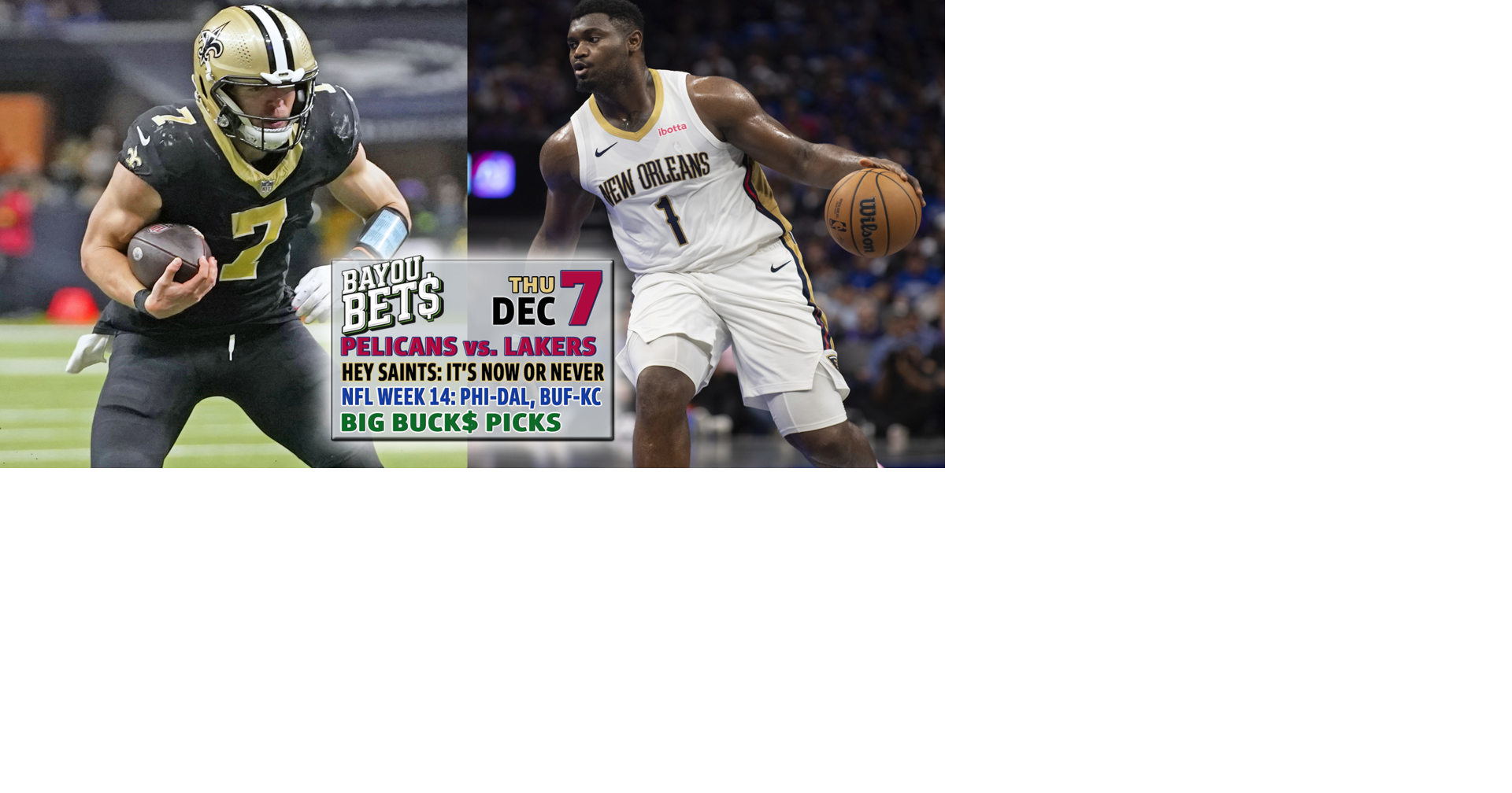 Saints-Panthers, NFL Week 14, Pelicans: Watch Bayou Bets | Betting ...