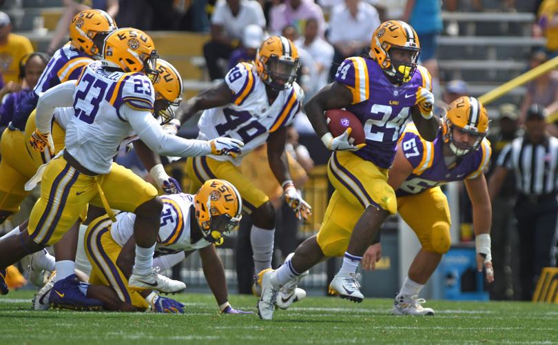 LSU RB Chris Curry impresses in spring game, steamrolls defender; 'That ...