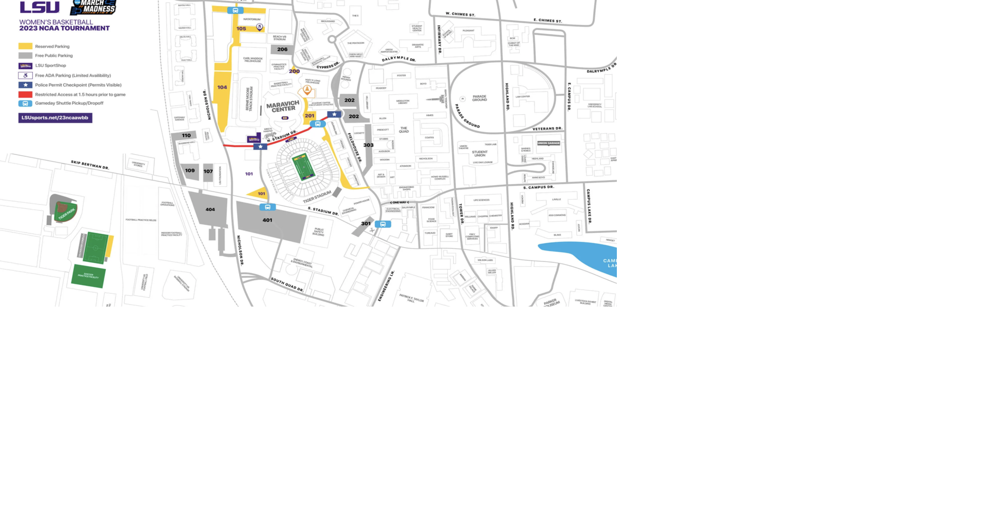 LSU parking map for 2023 women's basketball tournament games ...