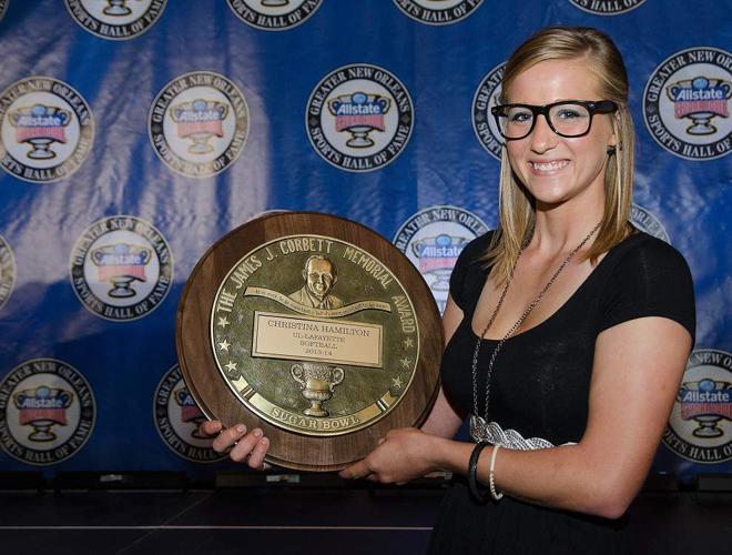 Christina Hamilton, Leonard Fournette collect Corbett awards | UL Ragin ...