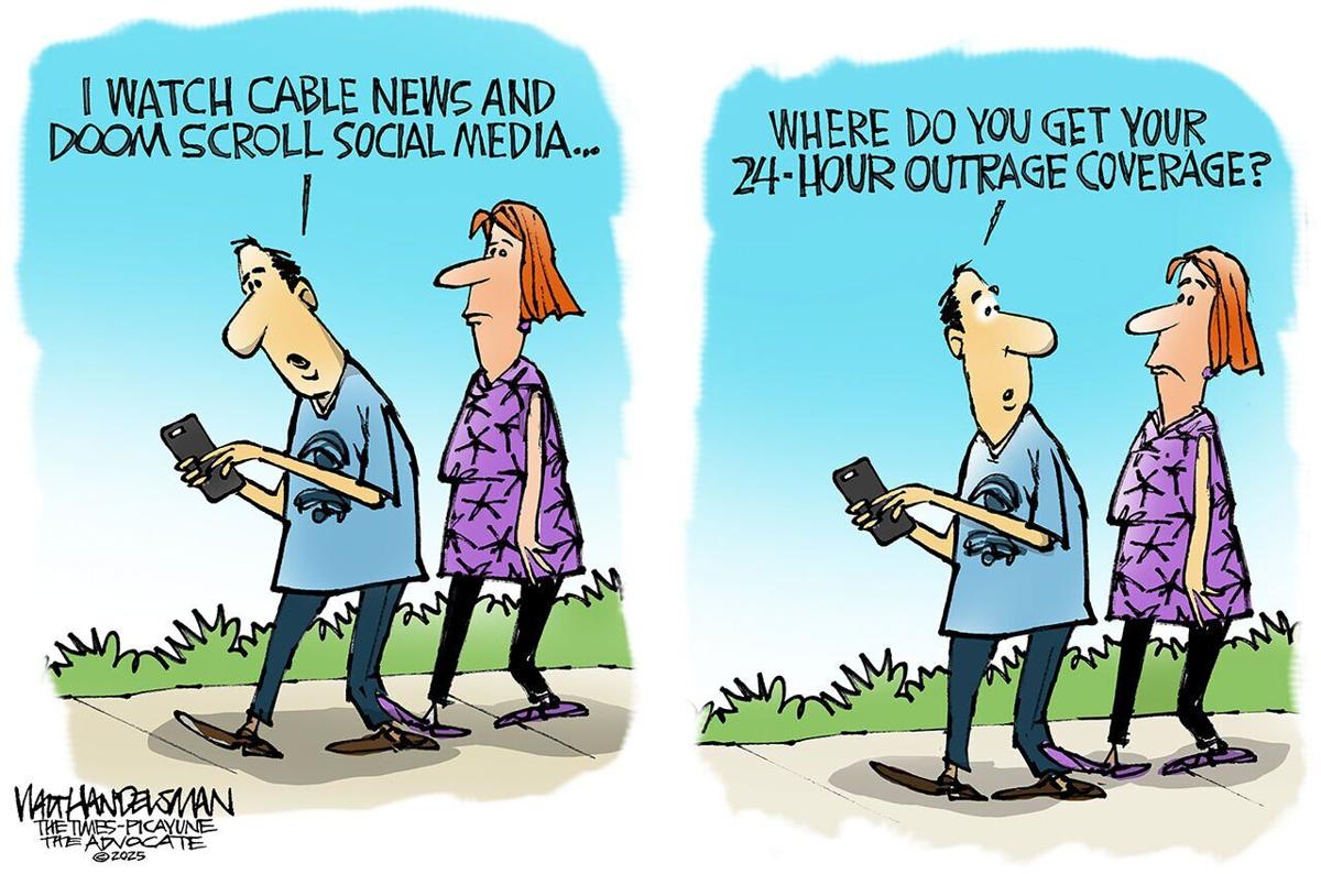 Cable news and social media 24/7 outrage Cartoon | Walt Handelsman ...