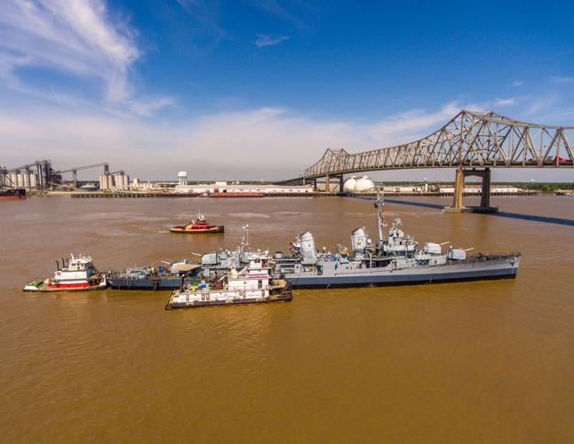 Towed from its home, USS Kidd head for repairs in Houma | News ...