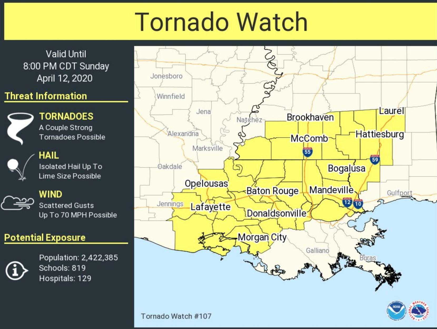 Baton Rouge, Lafayette areas no longer under tornado watch | Weather ...