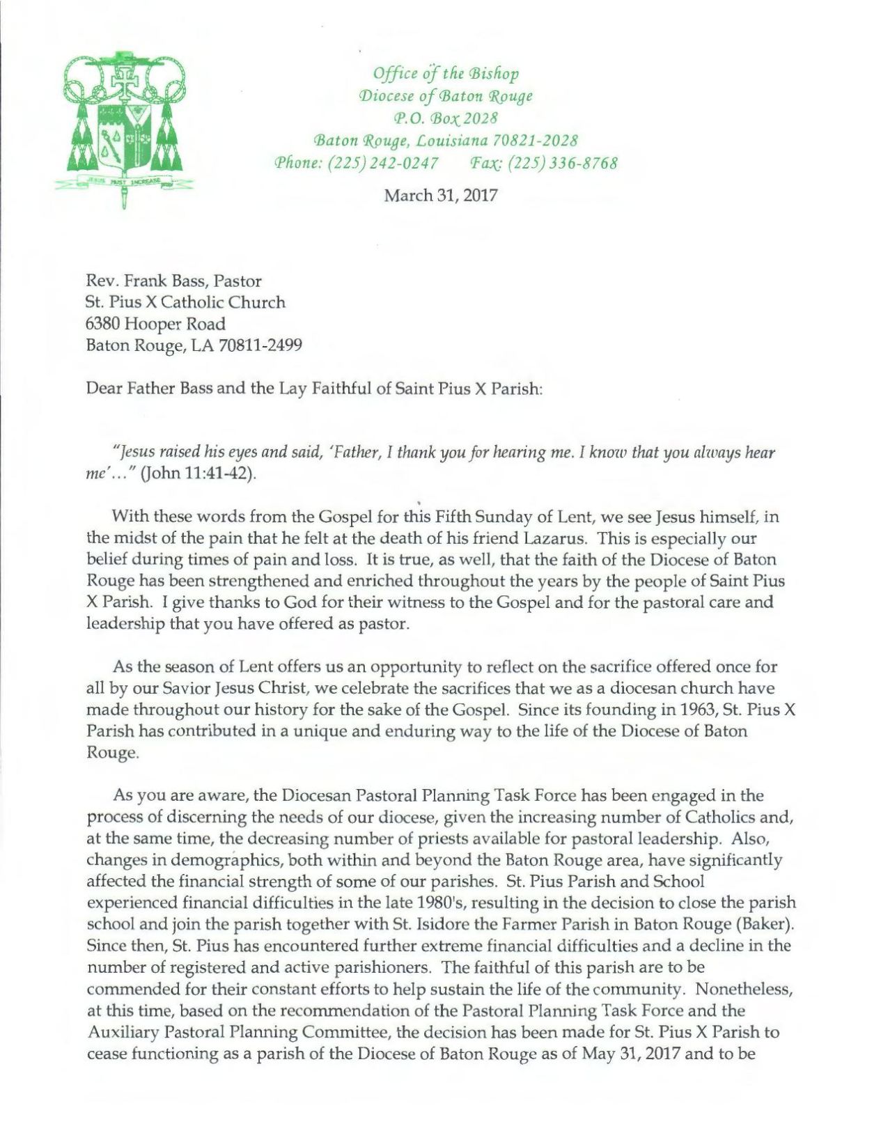 St. Pius X Parish in Baton Rouge to merge with St. Isidore the Farmer ...