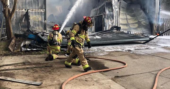 Civilians help rescue firefighter after overhang roof collapses ...